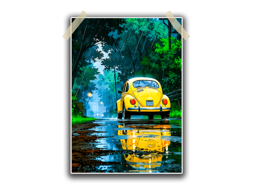 Antique Car on the Wet Path Single Poster | 13×19 inches | 300 GSM ...